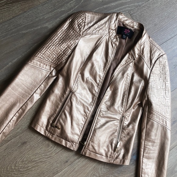 2B Bebe | Jackets & Coats | Bebe Metallic Gold Faux Leather Jacket ...